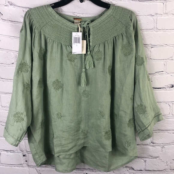 Magaschoni | Tops | Magaschoni Linen Elbow Length Sleeve Peasant Top ...